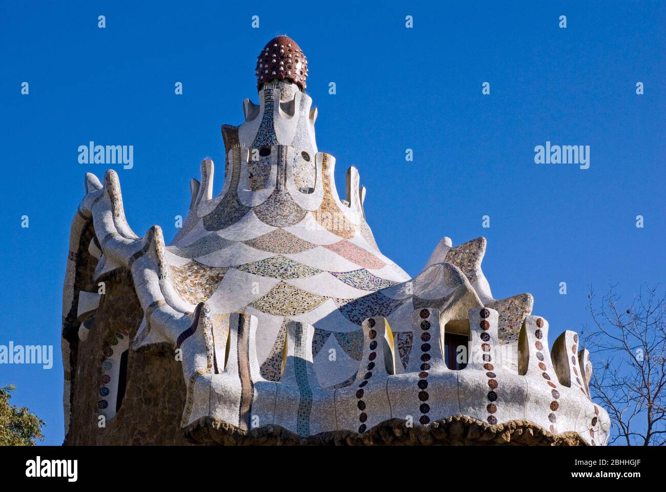 Barcelona: roof detail on the entrance building in Gaudi's Parc Güell ...