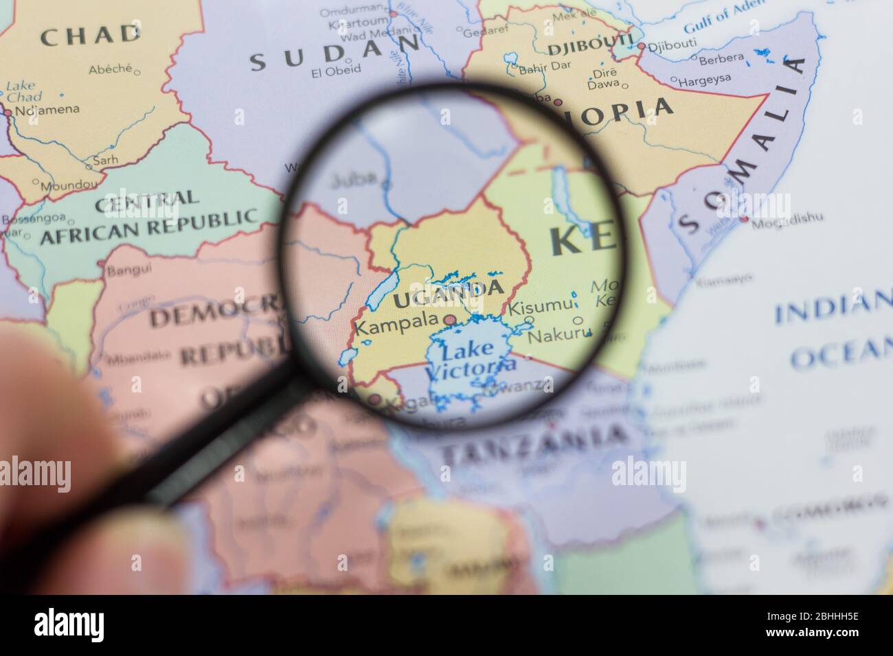 Uganda on the map of the world or atlas Stock Photo - Alamy