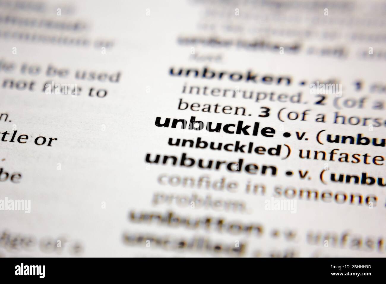 Word or phrase unbuckle in a dictionary Stock Photo - Alamy
