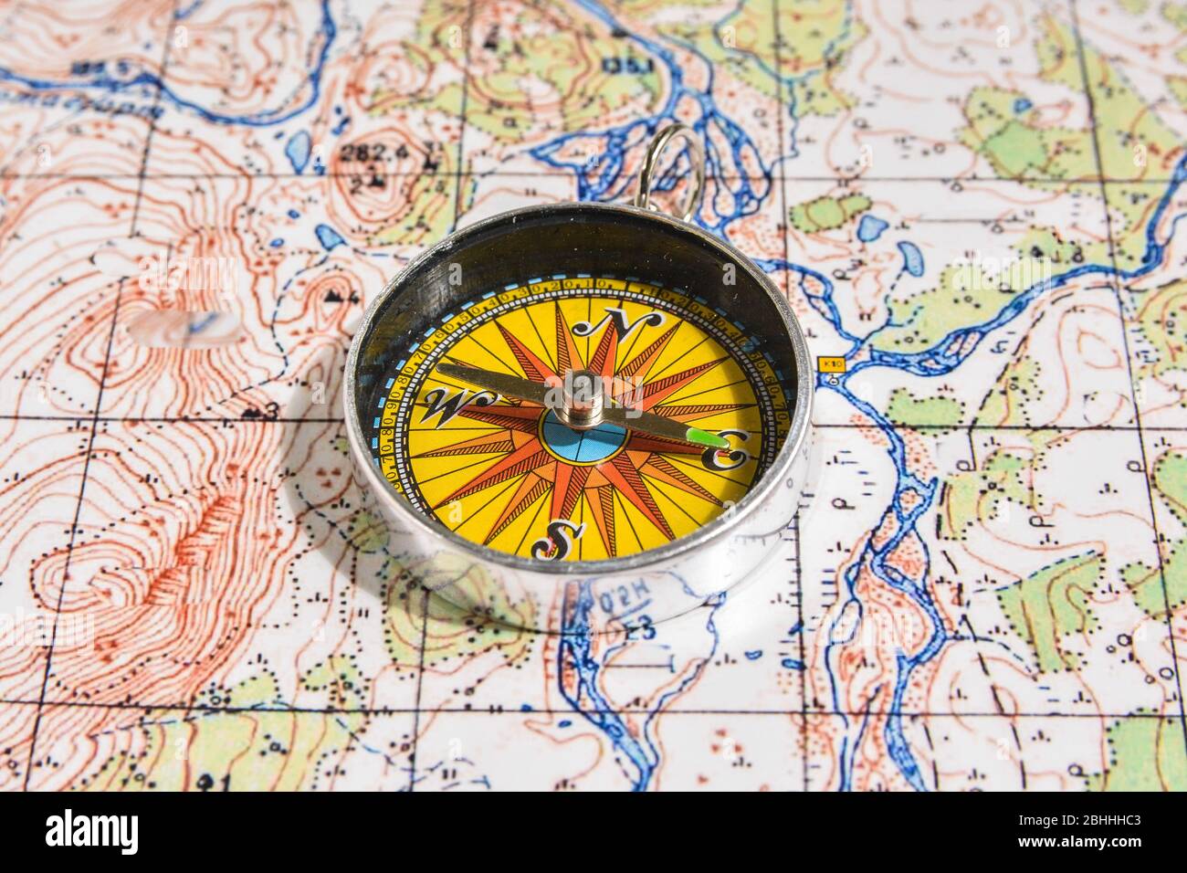 Map and compass. Navigation tools, so as not to get lost in travel ...