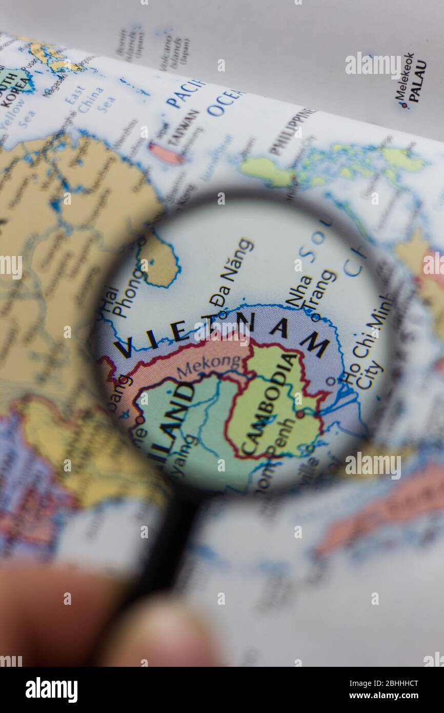 Vietnam on the map of the world or atlas Stock Photo - Alamy