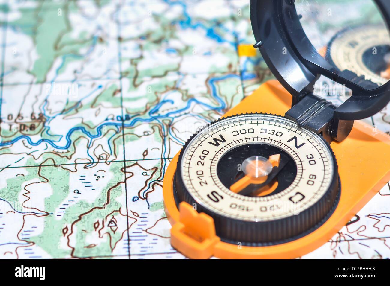 Map and compass. Navigation tools, so as not to get lost in travel ...