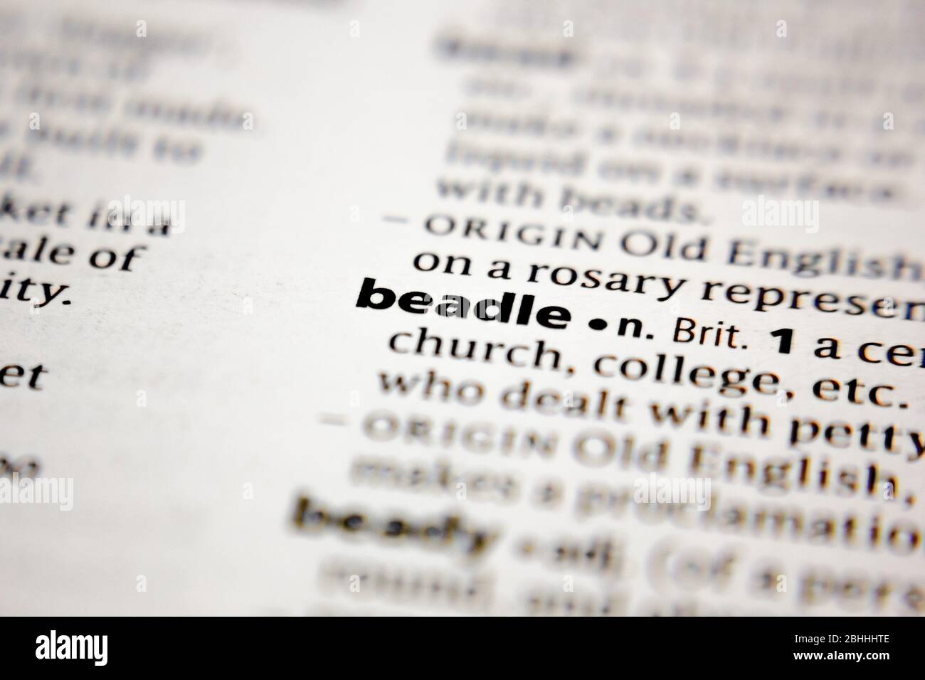 Word or phrase beadle in a dictionary Stock Photo - Alamy