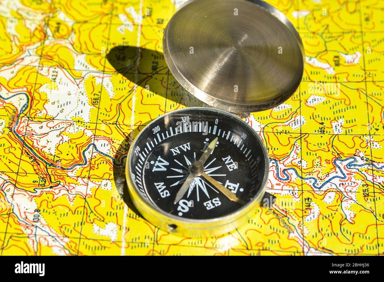 Map and compass. Navigation tools, so as not to get lost in travel ...