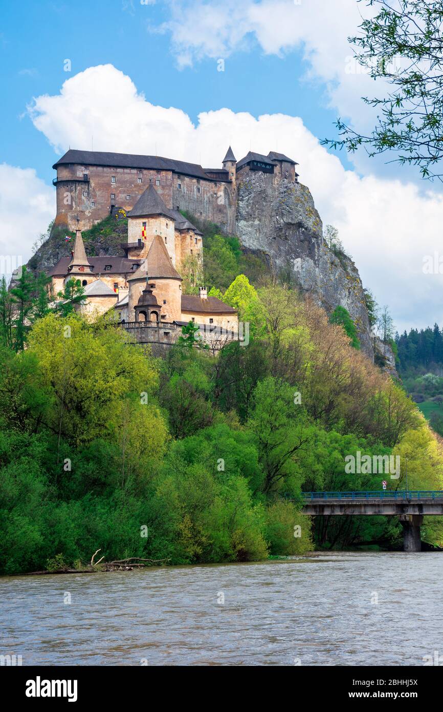 medieval orava castle on the hill. beautiful springtime scenery in ...