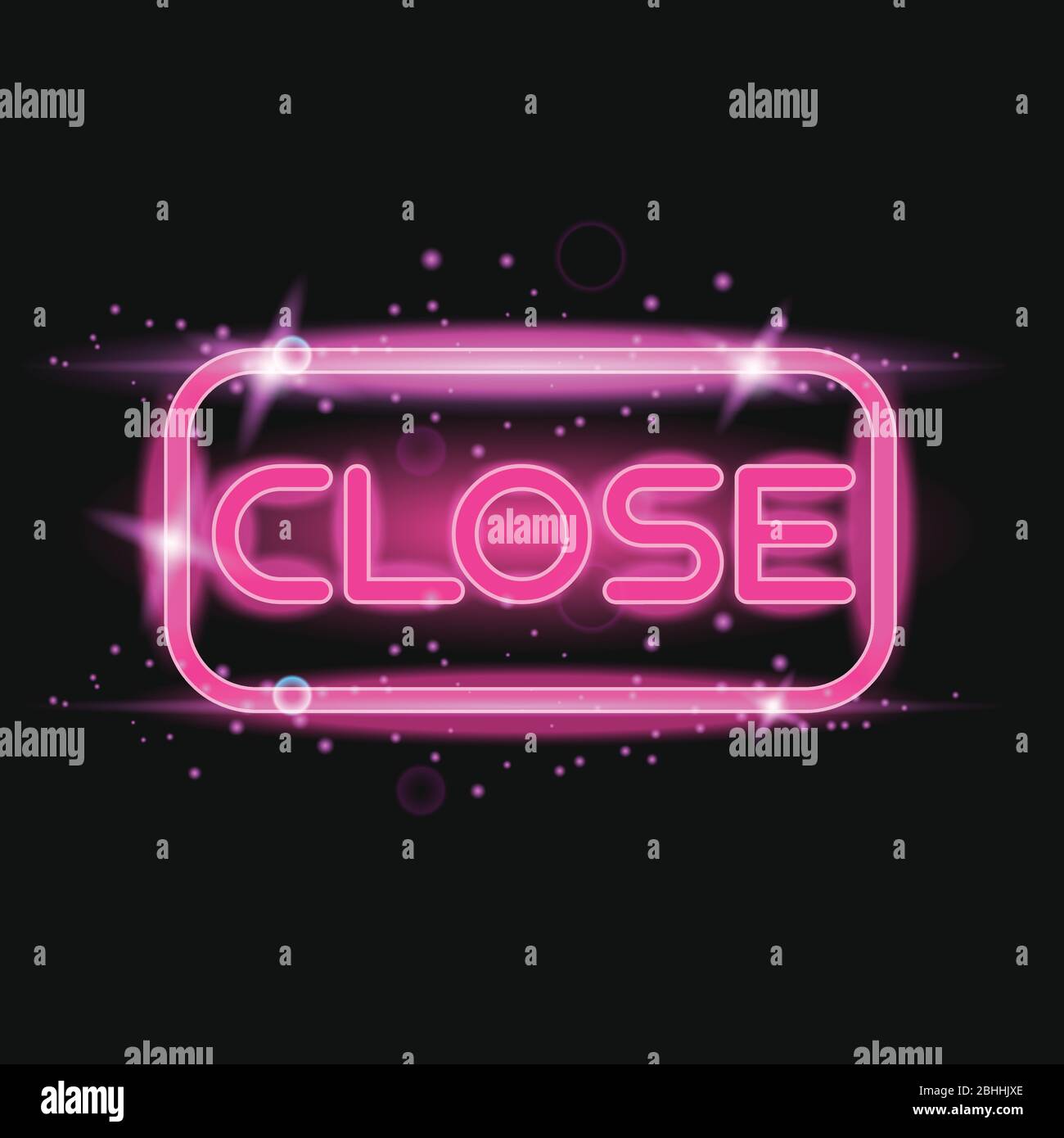 Pink neon light glowing sign Open and sign Close against a black wall ...