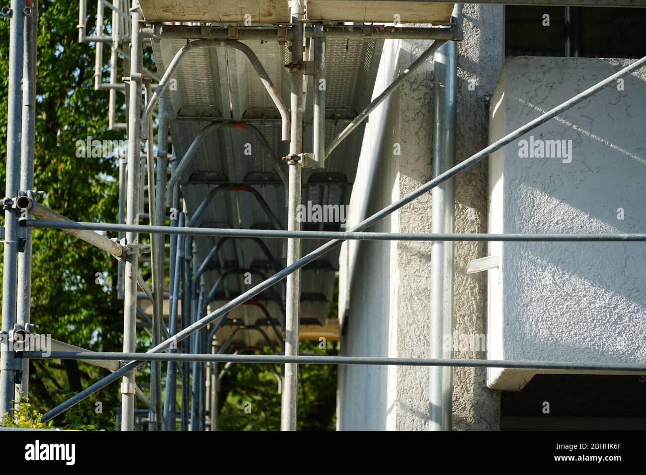 a detail of scaffolding pipes on a residential building in ...