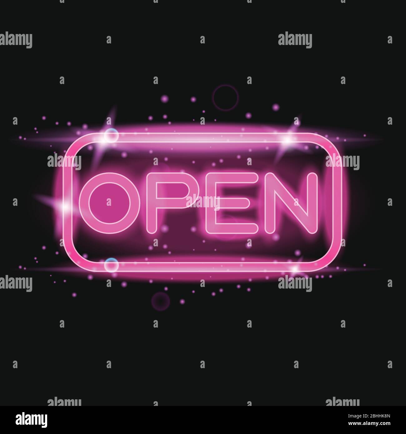 Pink neon light glowing sign Open and sign Close against a black wall ...