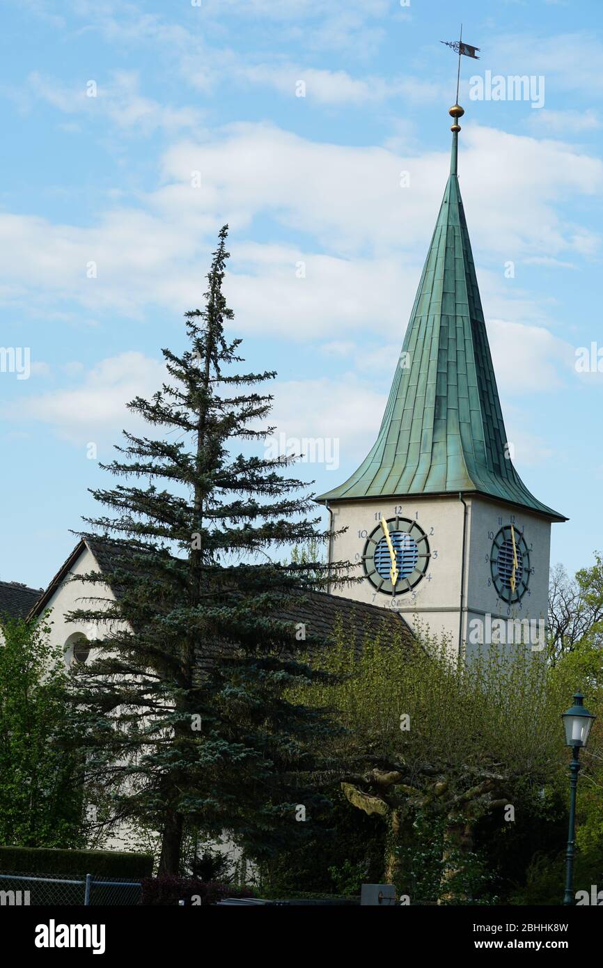Reformed church in Schlieren, Switzerland, with a wind pointer on the ...