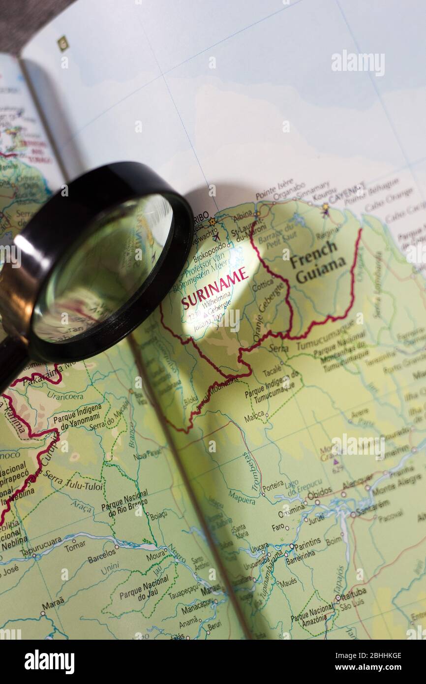 Suriname on the map of the world or atlas Stock Photo - Alamy