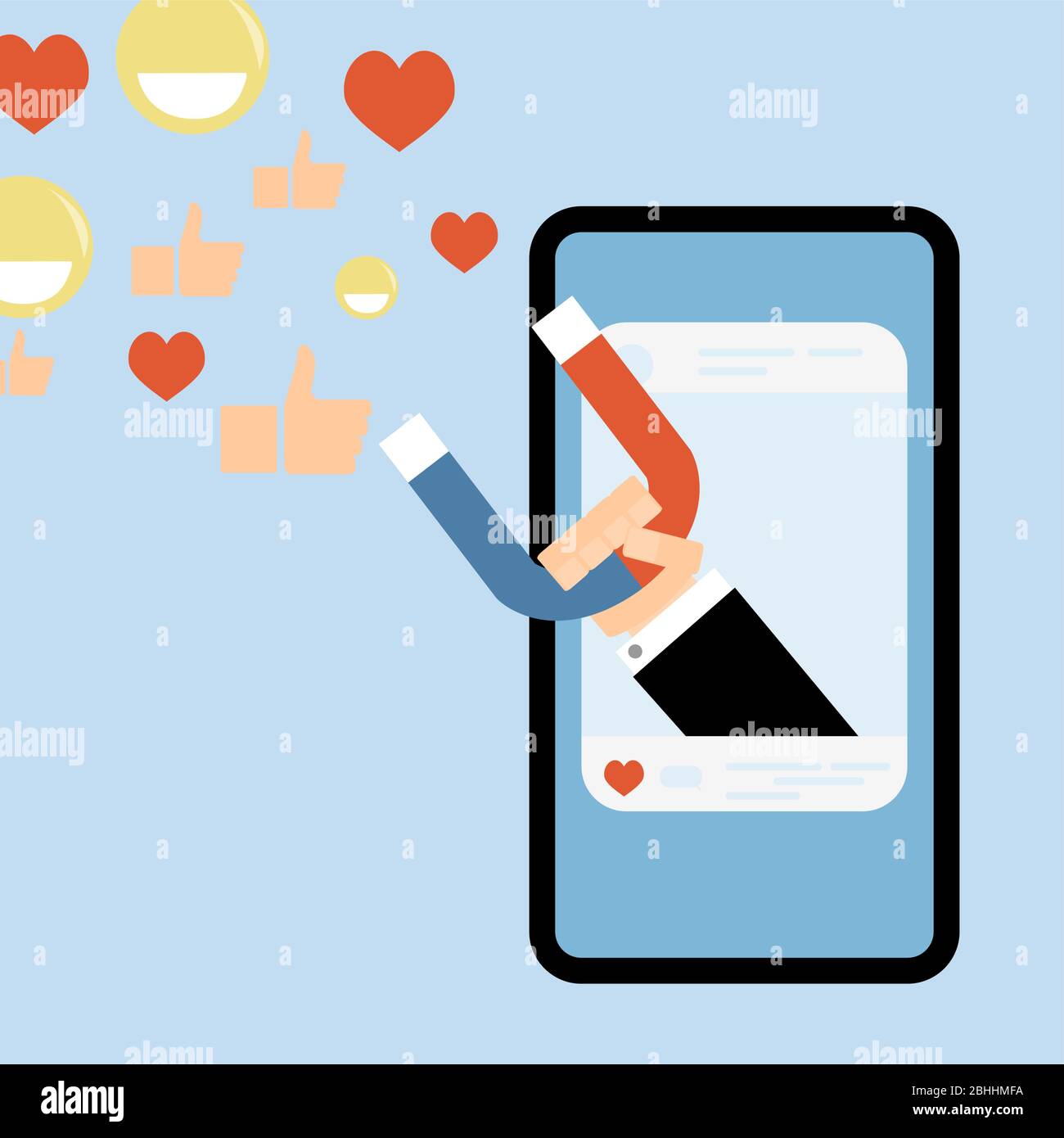 Social media influence, attract like, smile and attention. Influence ...