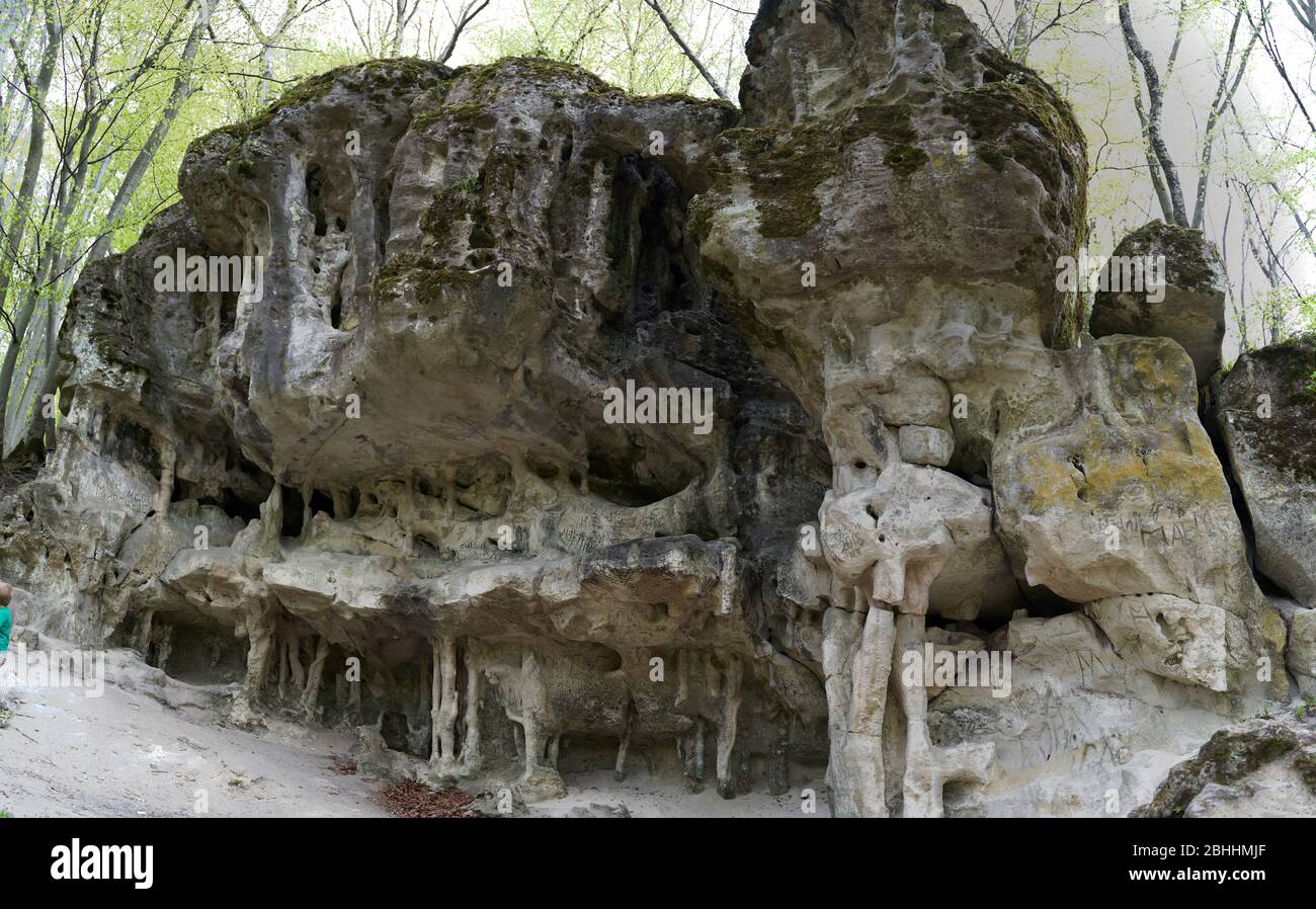 forest stone wall entrance to cave Stock Photo - Alamy