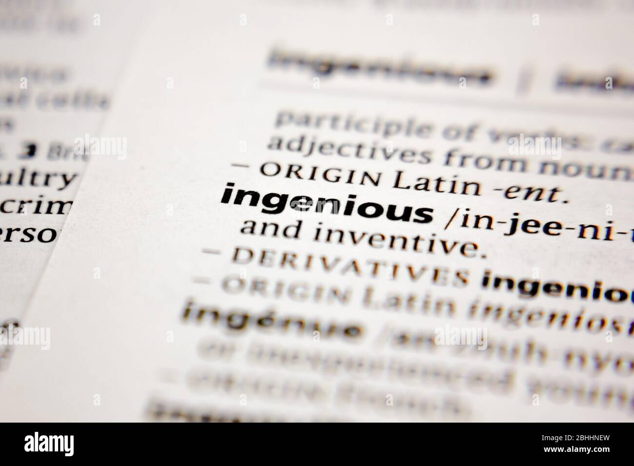 Word or phrase ingenious in a dictionary Stock Photo - Alamy