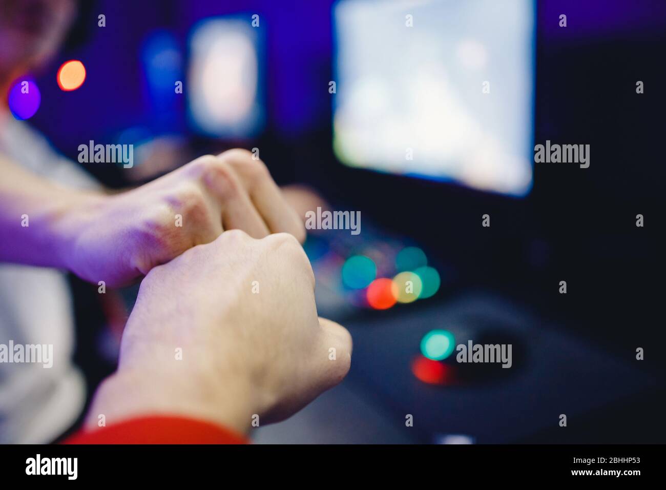 Professional gamer greeting and support team fists hands online game in ...