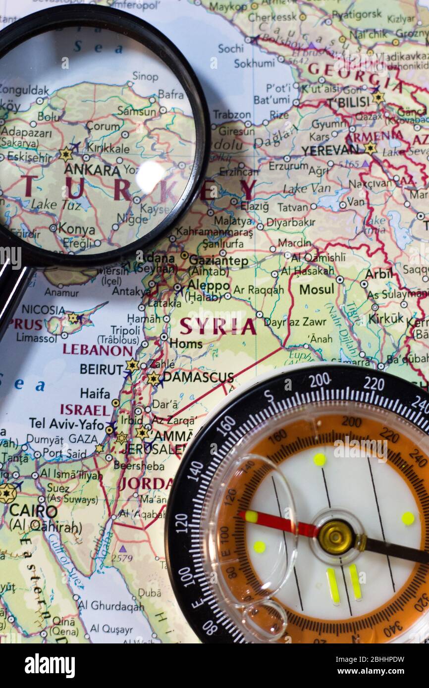 Syria on the map of the world or atlas Stock Photo - Alamy