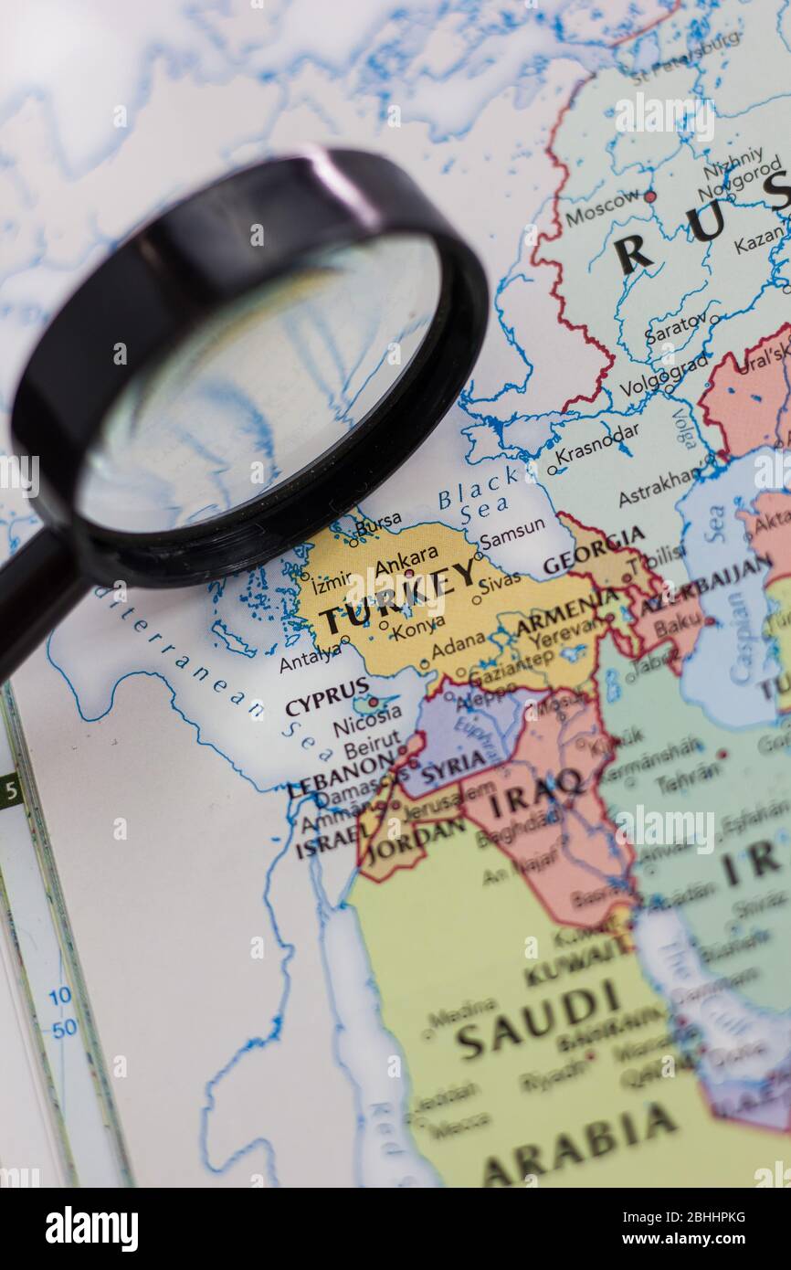 Turkey on the map of the world or atlas Stock Photo - Alamy