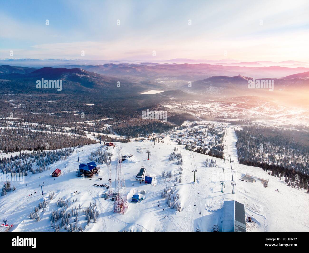 Sheregesh Kemerovo region ski resort in winter, landscape on mountain ...