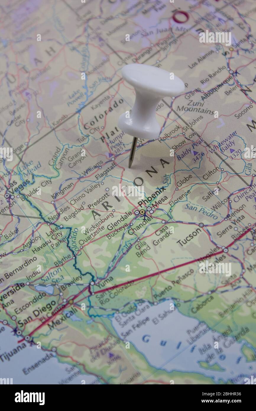 American state Arizona on the map of the world or atlas Stock Photo - Alamy
