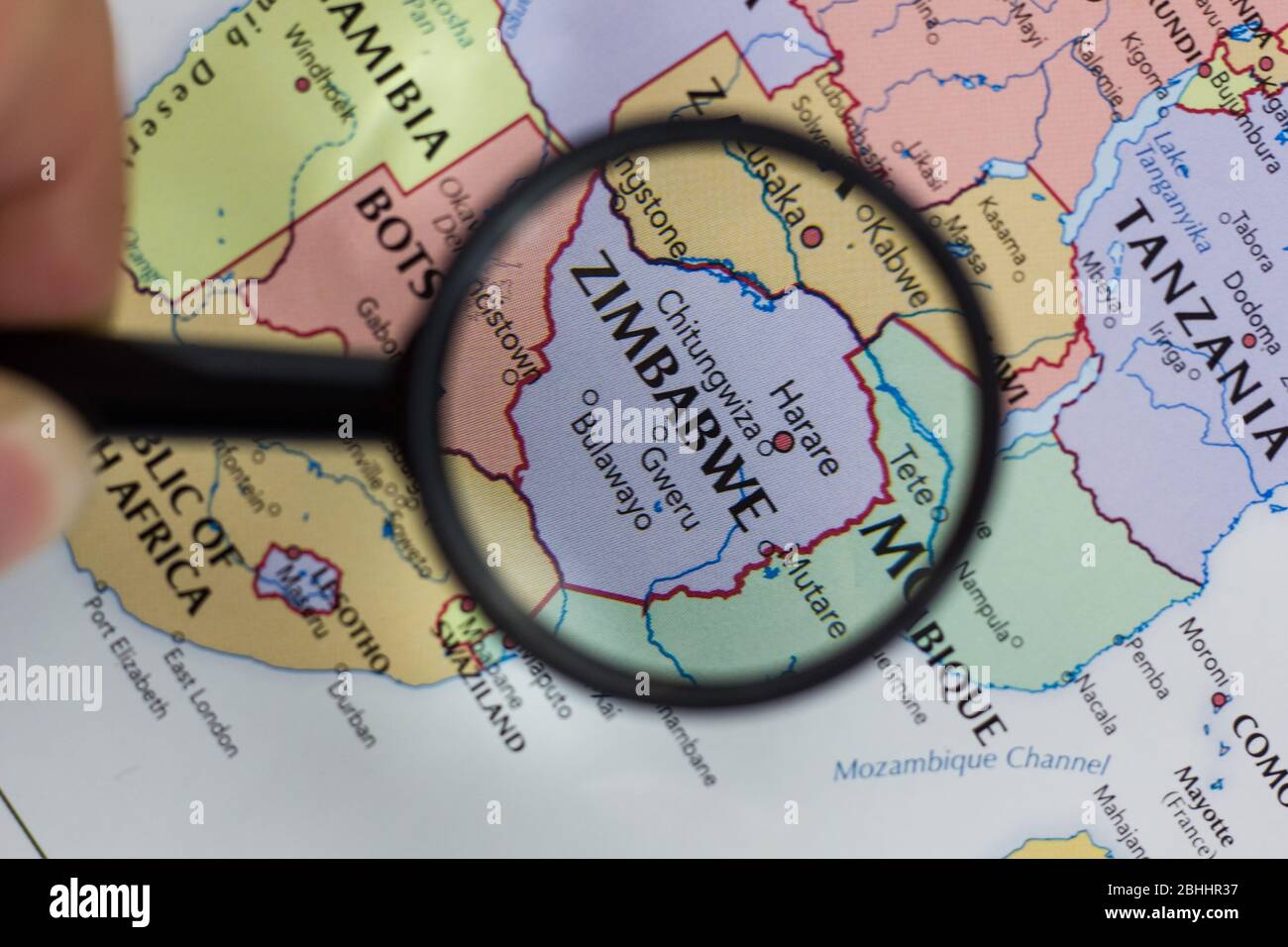 Zimbabwe on the map of the world or atlas Stock Photo - Alamy