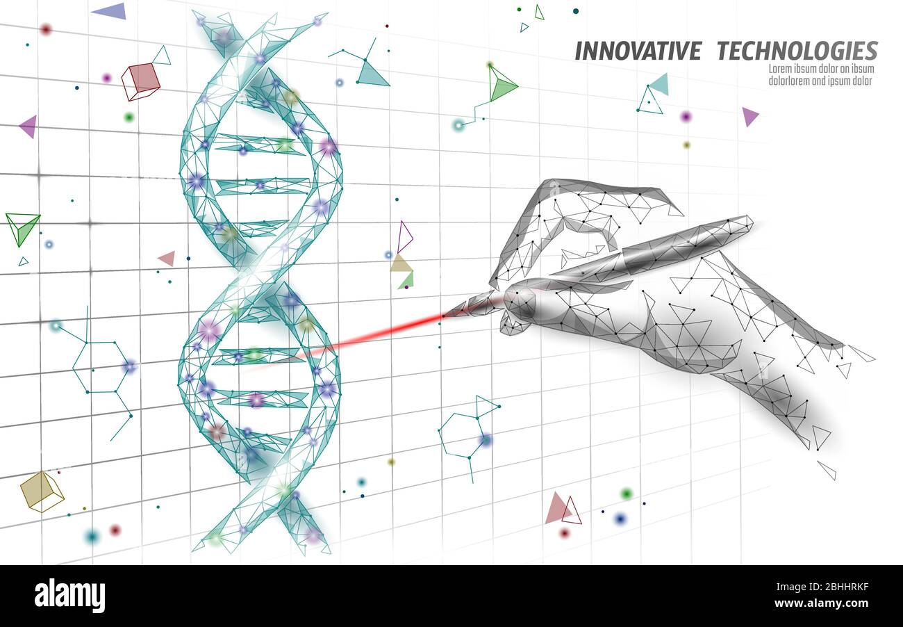 DNA 3D structure editing medicine concept. Low poly polygonal triangle ...