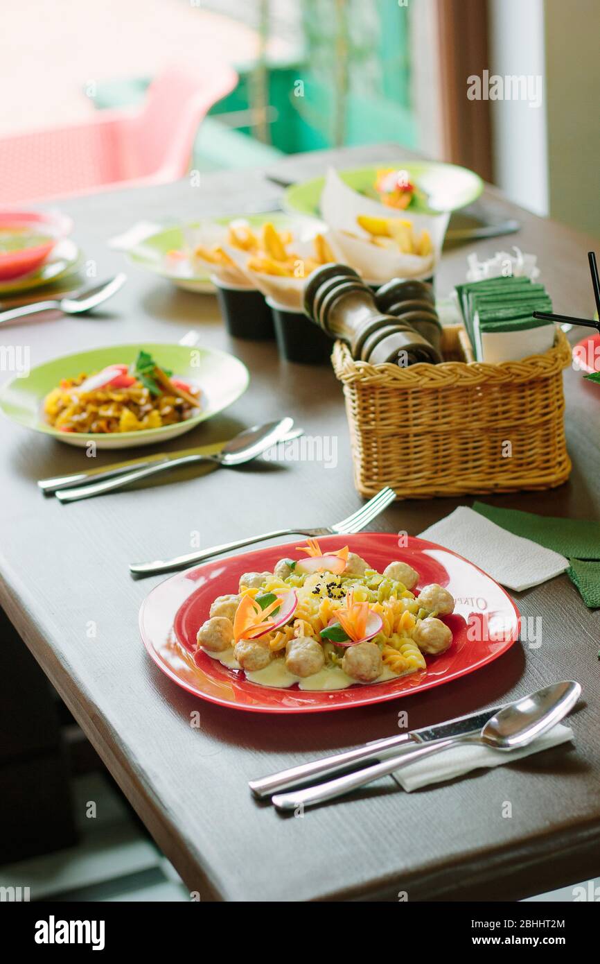 Table in a restaurant served for eating, great image for your needs ...