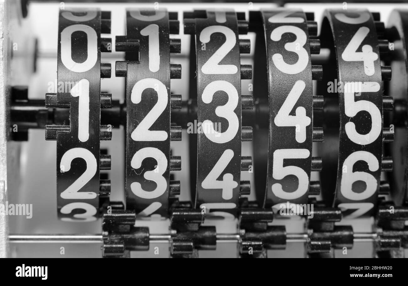 old analog meter with the white numbers from number one to five Stock ...