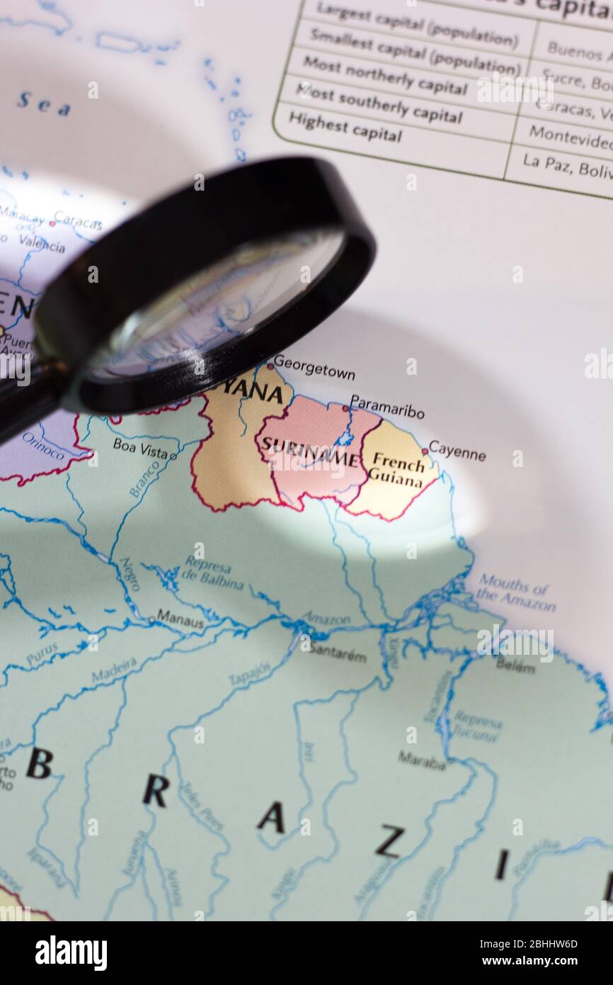 Suriname on the map of the world or atlas Stock Photo - Alamy