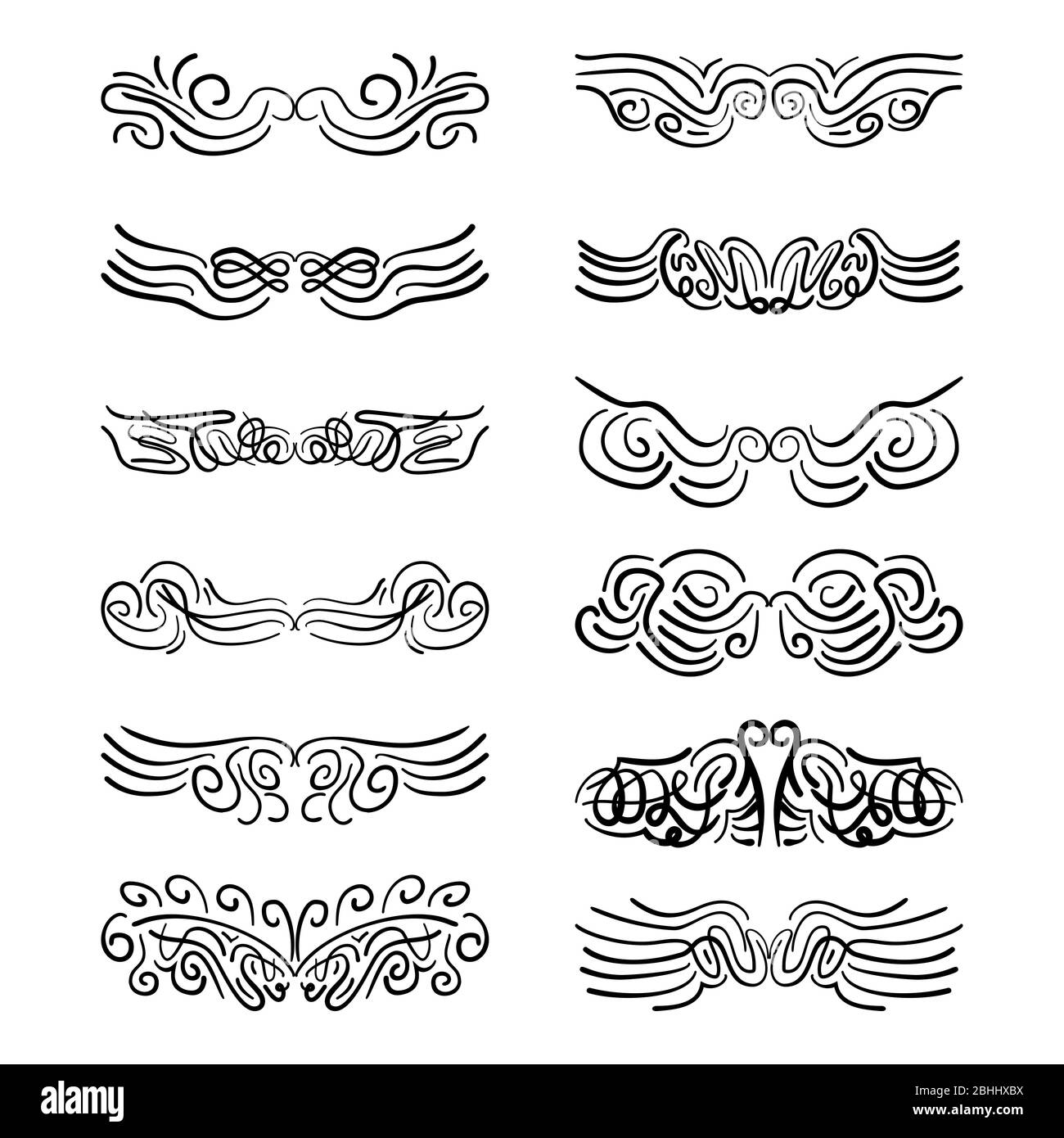 Set of black vector calligraphic separators. Vector border elements ...