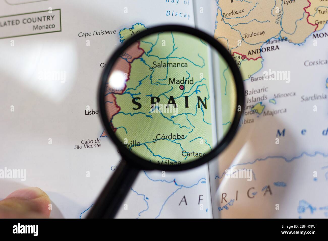 Spain on the map of the world or atlas Stock Photo - Alamy