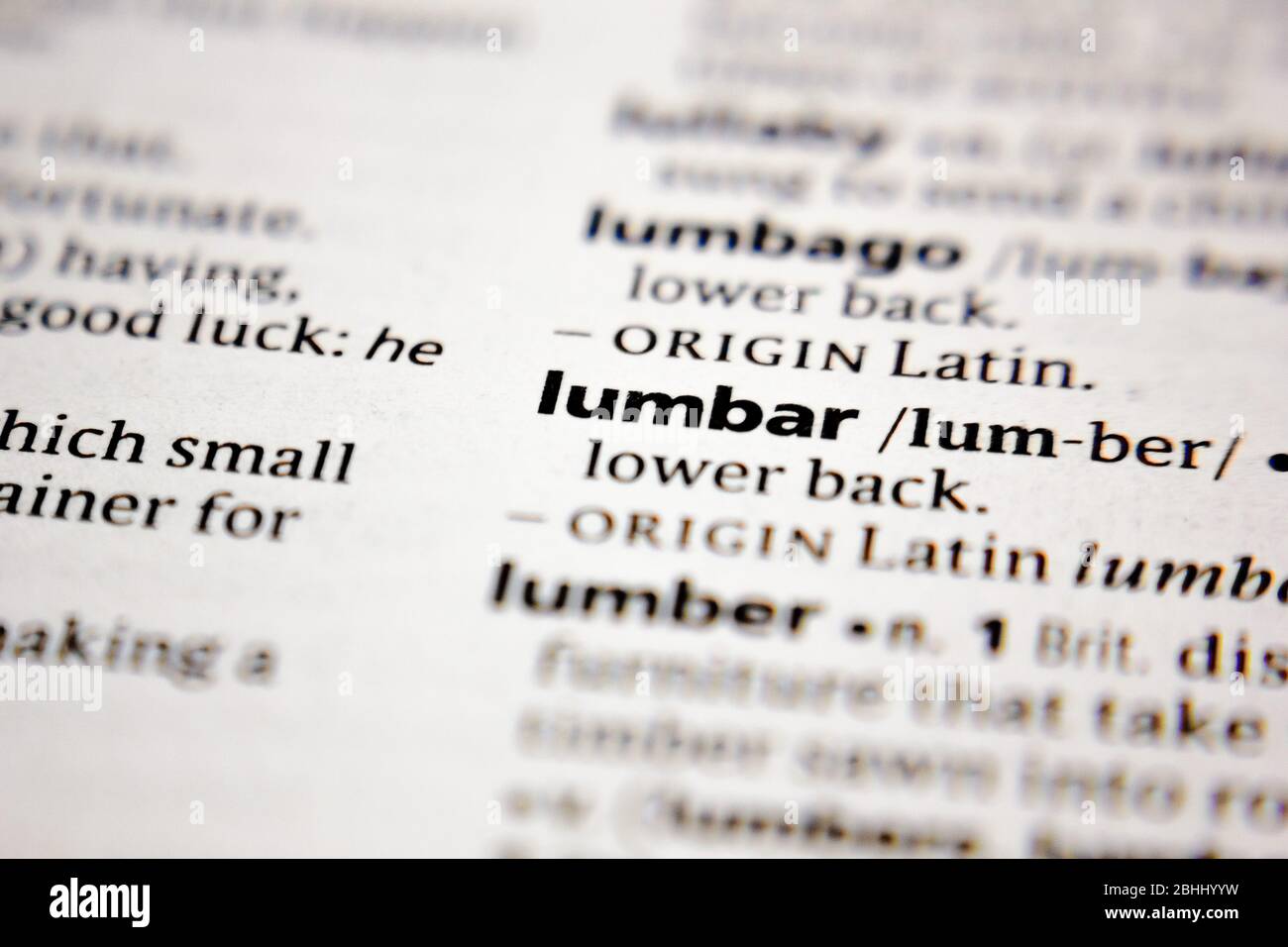 Word or phrase lumbar in a dictionary Stock Photo - Alamy