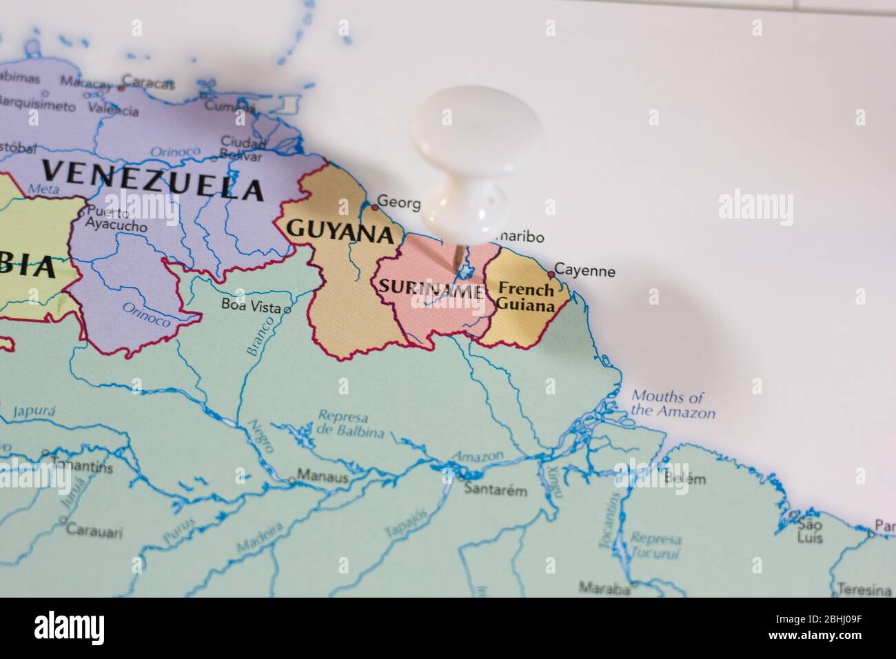 Suriname on the map of the world or atlas Stock Photo - Alamy