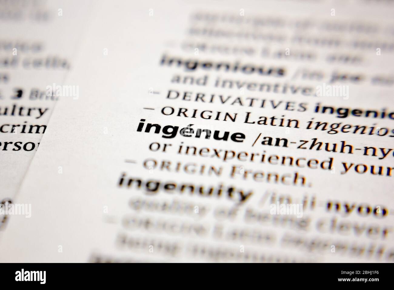 Word or phrase ingenue in a dictionary Stock Photo - Alamy