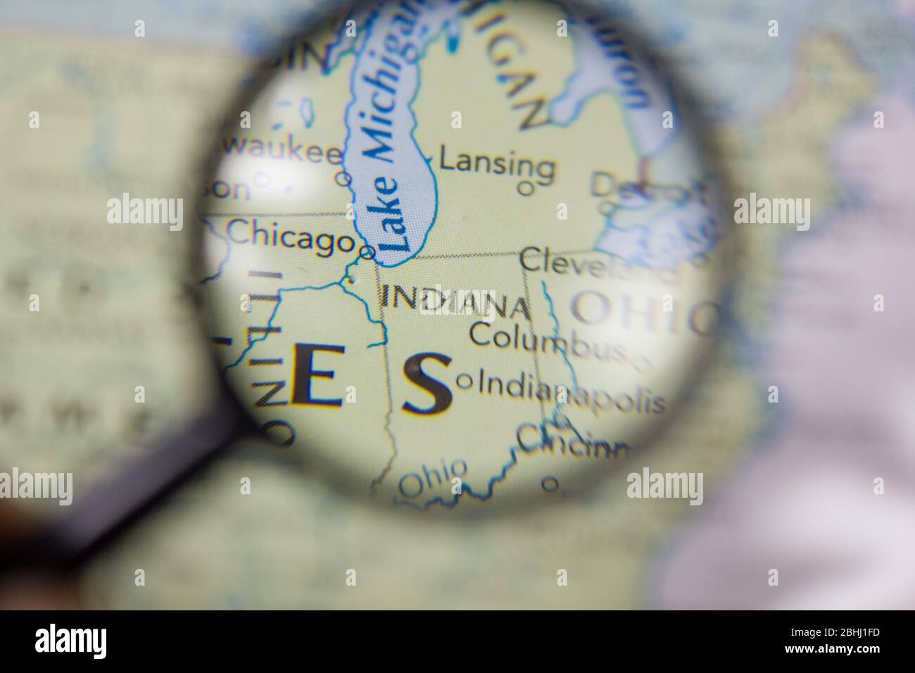 American state Indiana on the map of the world or atlas Stock Photo - Alamy