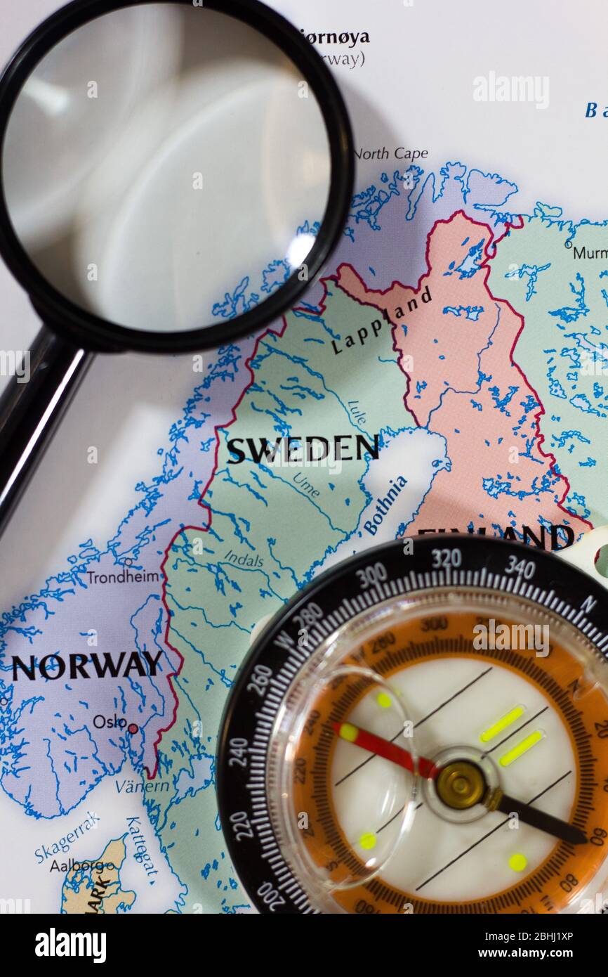 Sweden on the map of the world or atlas Stock Photo - Alamy