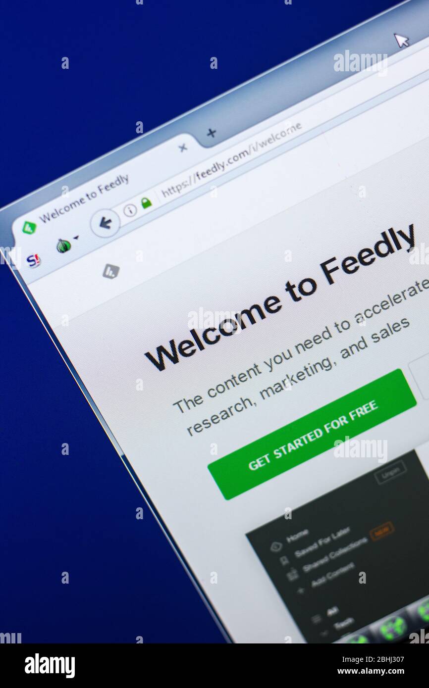 Ryazan, Russia - April 29, 2018: Homepage of Feedly website on the ...
