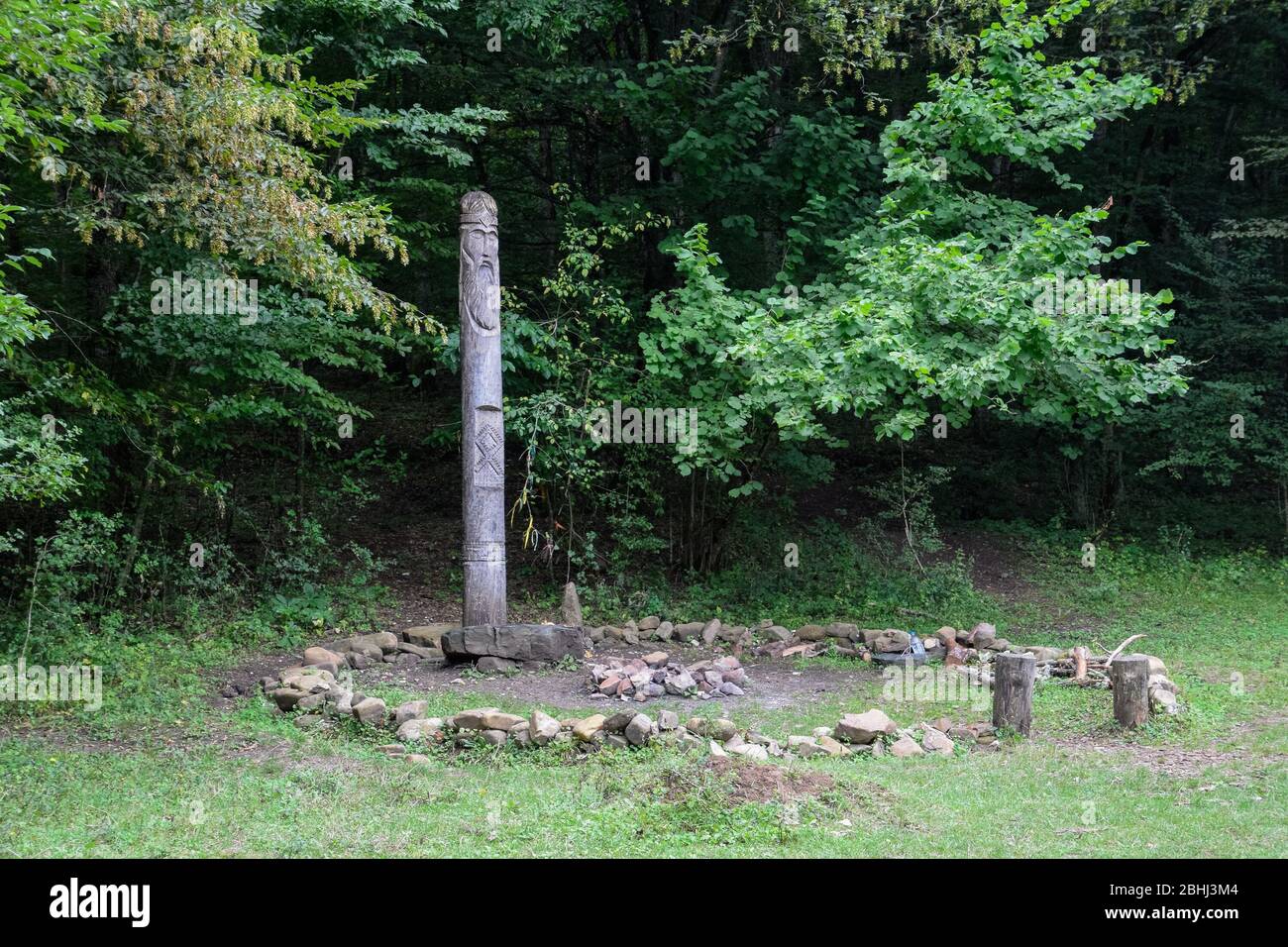 The temple of Dagboga, a pagan idol in the mountain forest of Shapsugi ...