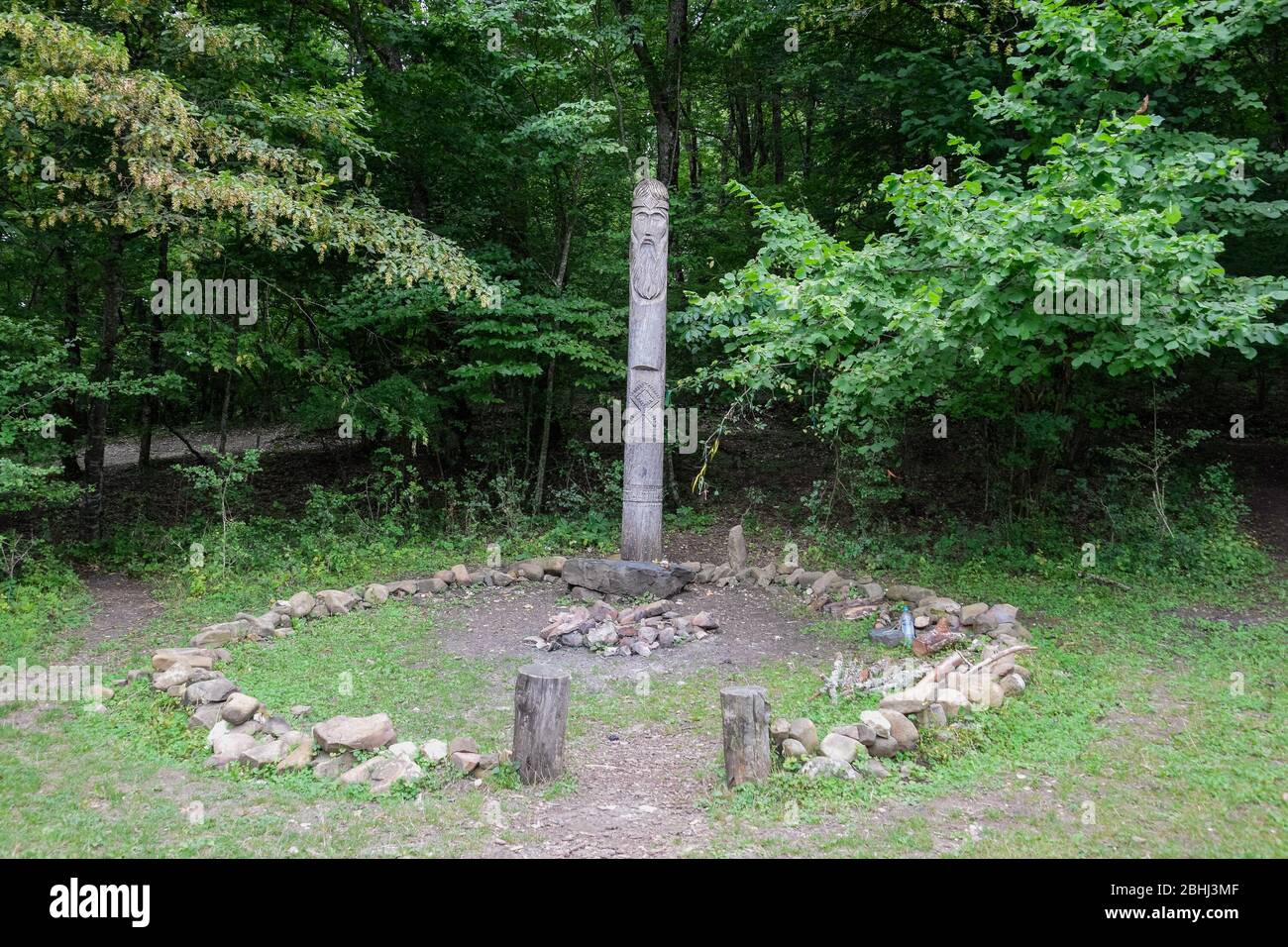 The temple of Dagboga, a pagan idol in the mountain forest of Shapsugi ...