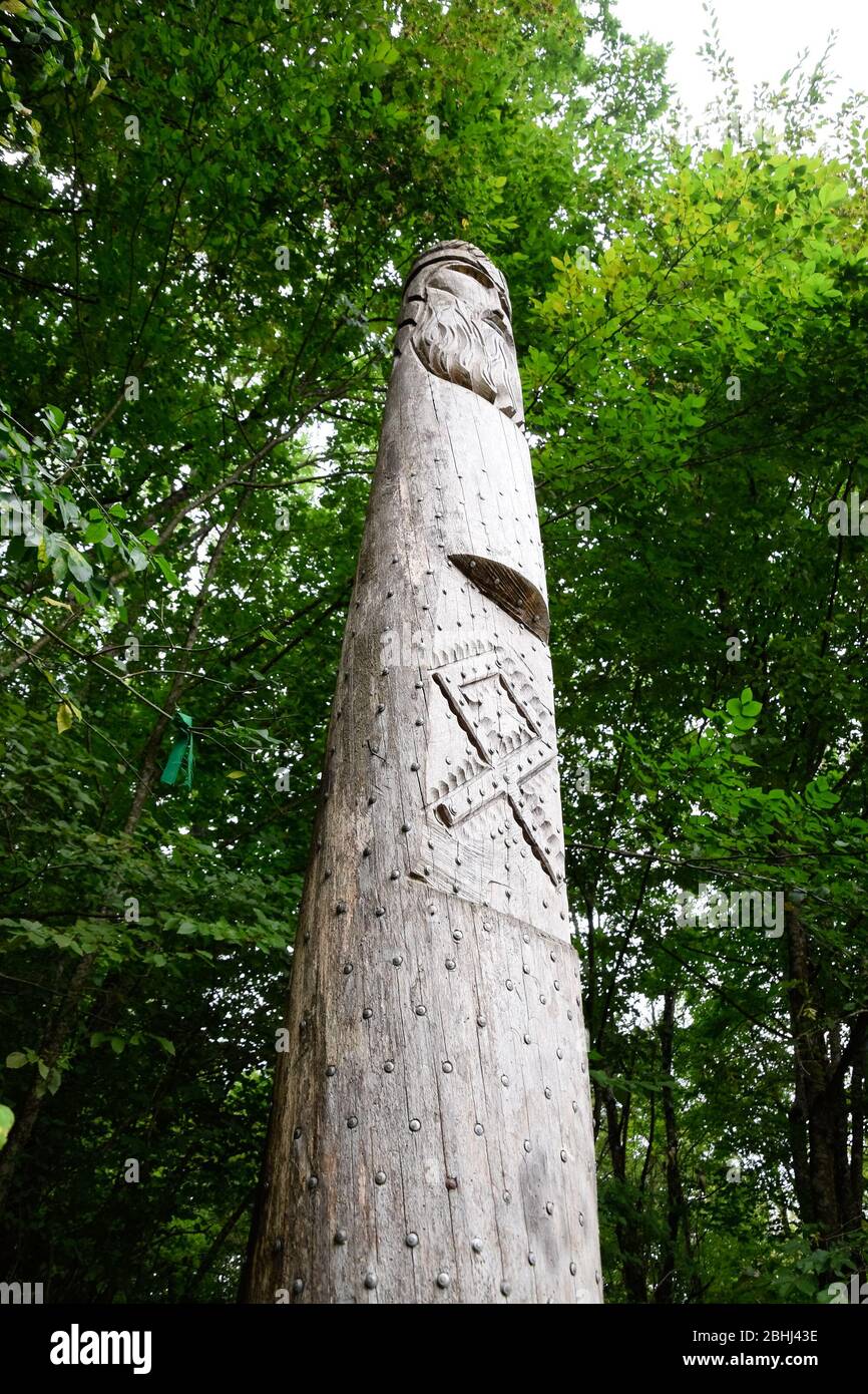 The temple of Dagboga, a pagan idol in the mountain forest of Shapsugi ...
