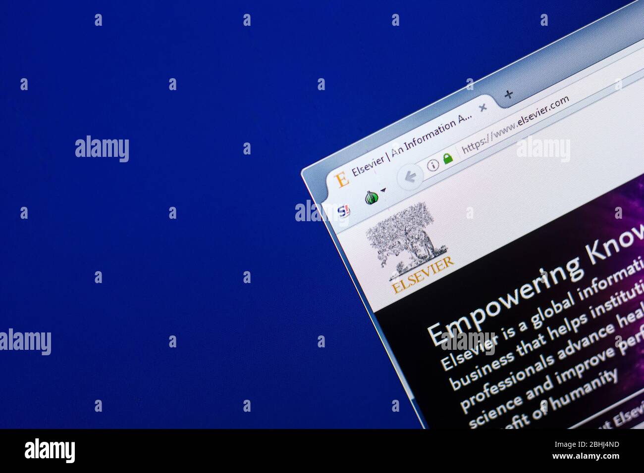 Ryazan, Russia - April 29, 2018: Homepage of Elsevier website on the ...