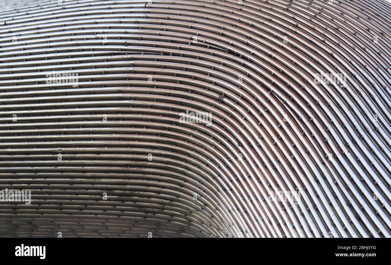 Detailed close up view on shiny and old metal structures and surfaces ...