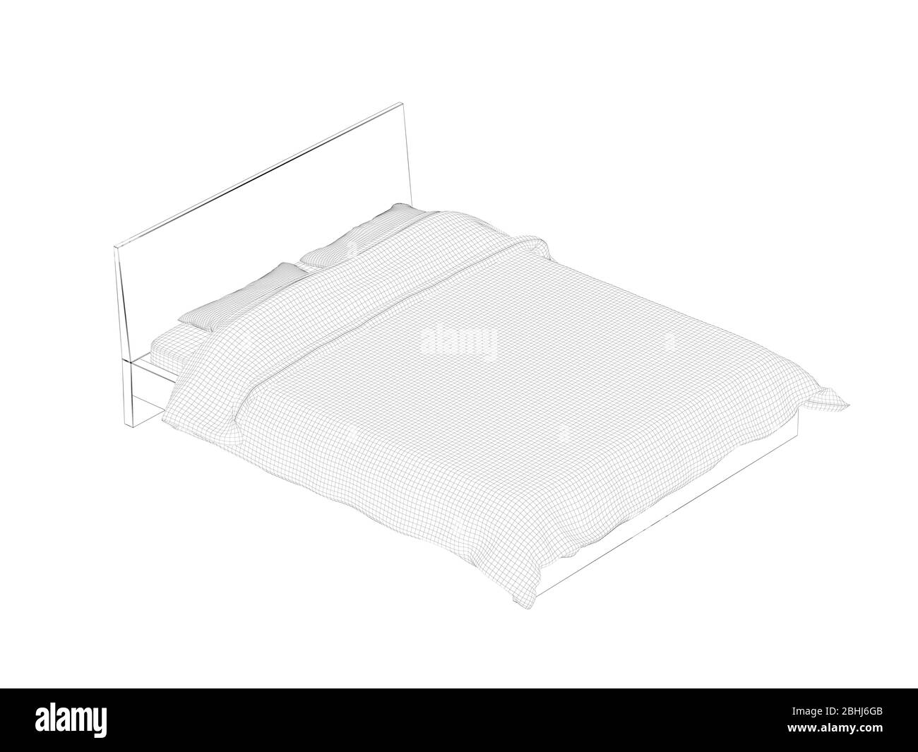 3d wireframe model of bed with mattress, blanket and pillows Stock ...