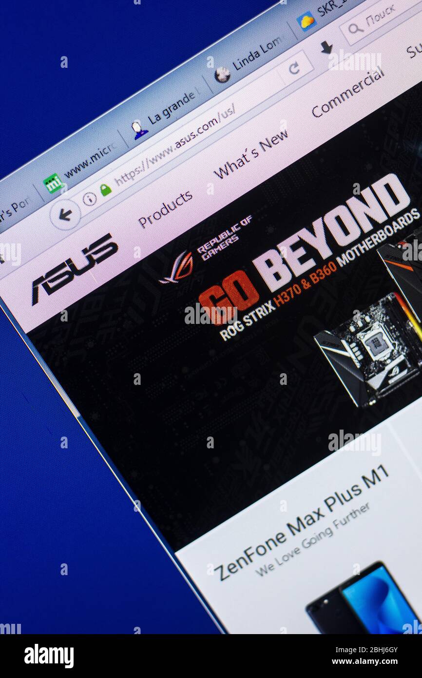 Ryazan, Russia - April 29, 2018: Homepage of Asus website on the ...