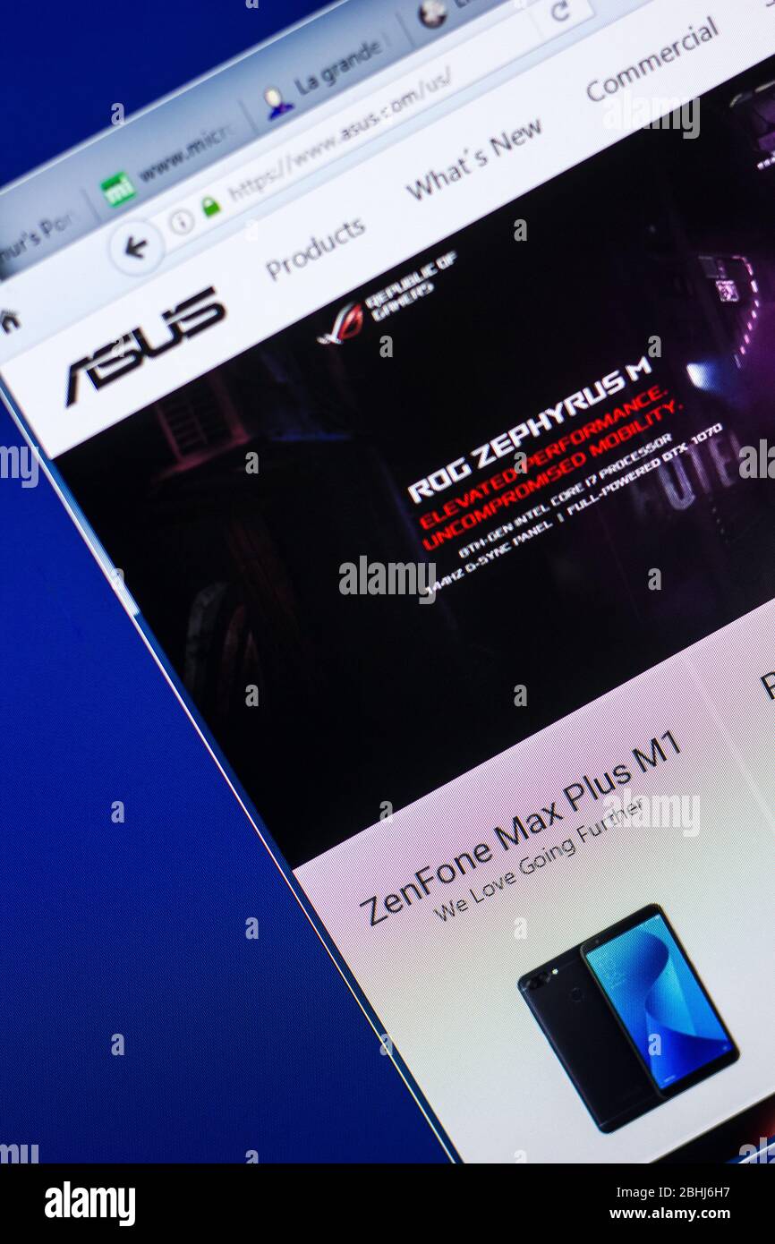 Ryazan, Russia - April 29, 2018: Homepage of Asus website on the ...