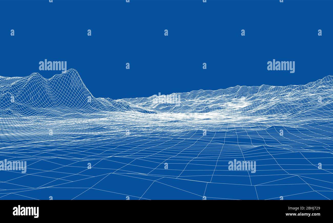 Abstract 3d wire-frame landscape. Blueprint style Stock Vector Image ...