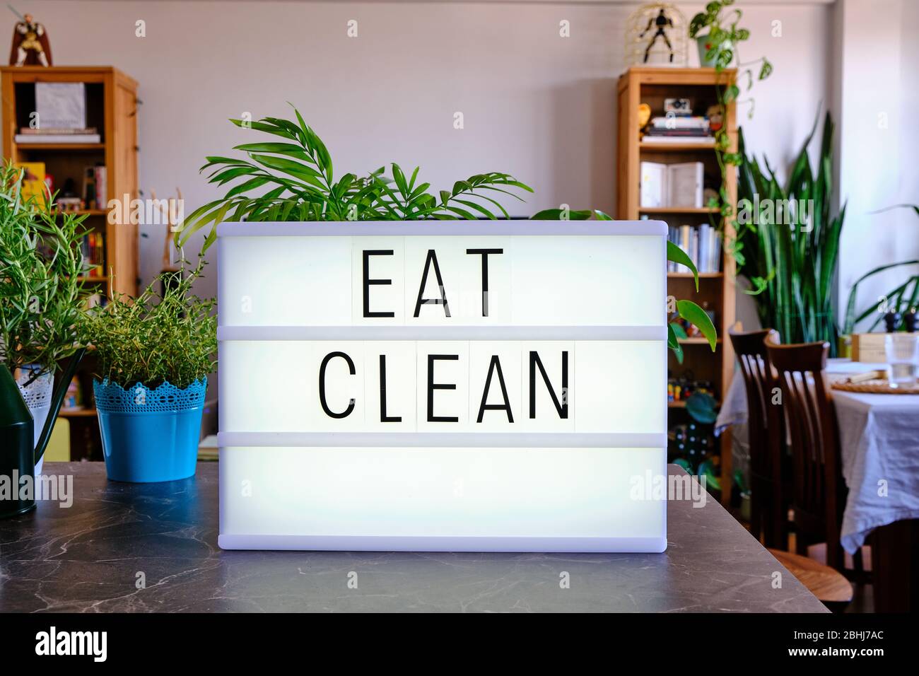 Lightbox written "Eat Clean" with cinema letters. Concept for eating ...