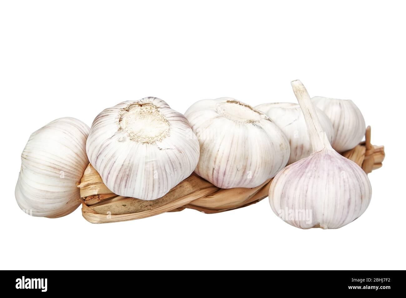 Braid of garlic on a white background Stock Photo - Alamy