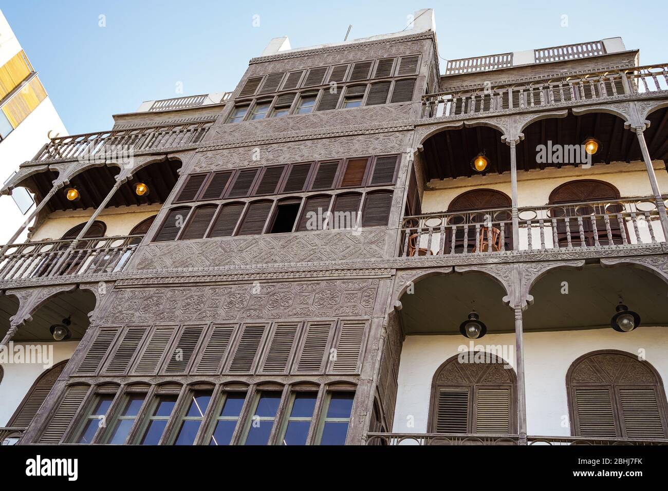 Historic wooden building in the UNESCO historic center called Al-Balad ...
