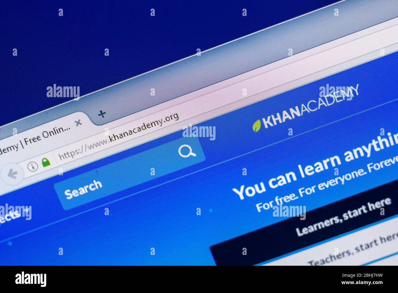 Ryazan, Russia - April 29, 2018: Homepage of Khanacademy website on the display of PC, url ...