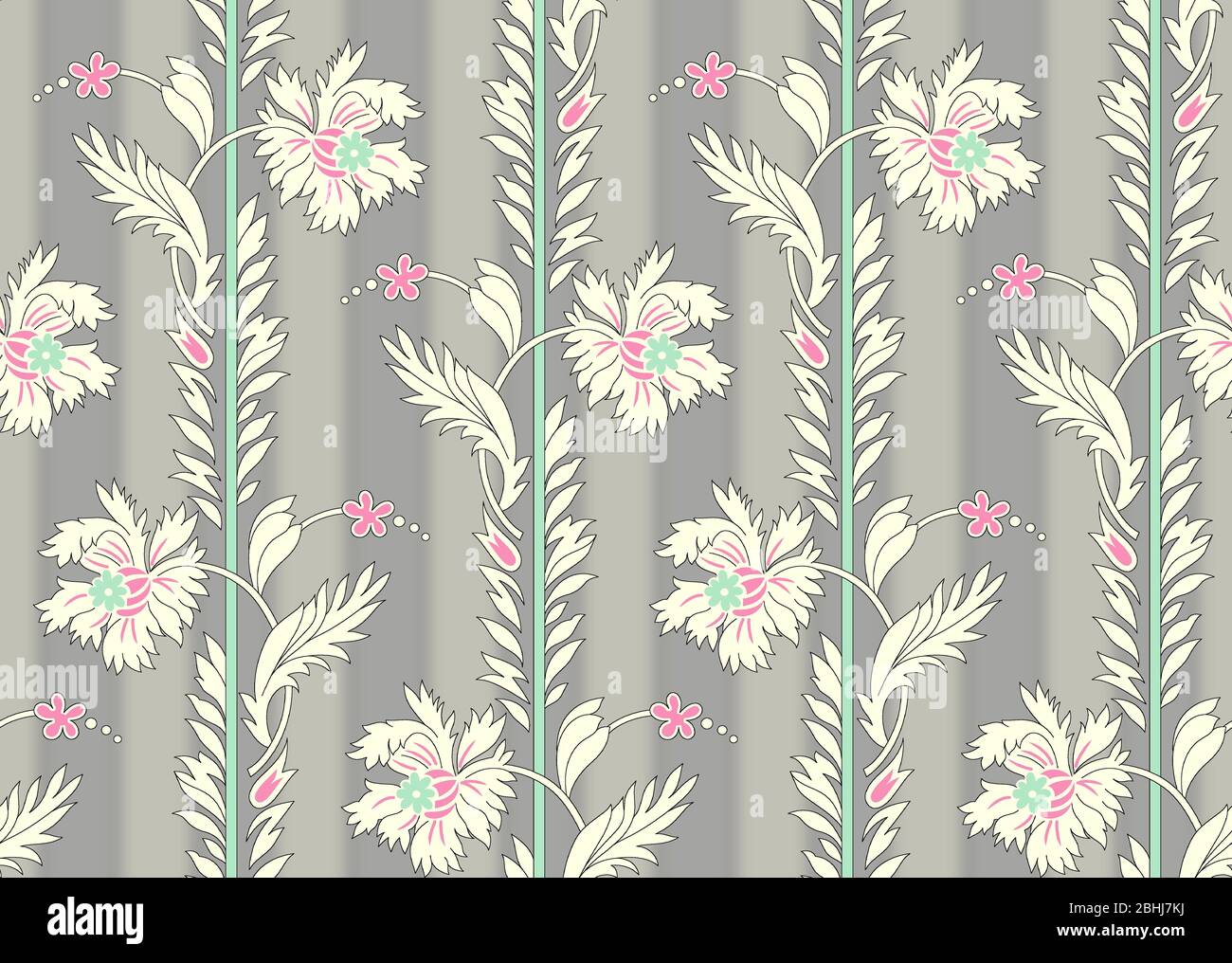 seamless beautiful flower pattern with grey shades background Stock ...