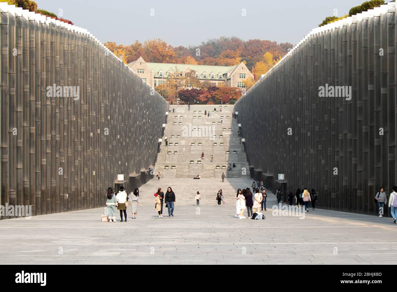 Seoul, South Korea, November 6, 2018, Student and traveler walk at Ewha ...